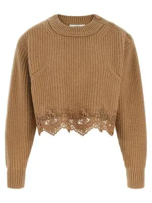 Chloé Cropped Lace Sweater - Cream