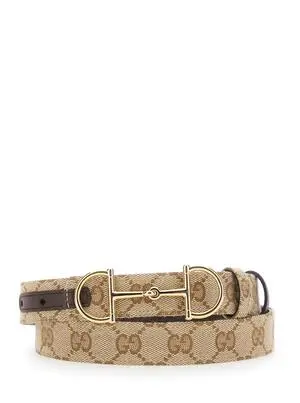 Gucci Reversible Gg Canvas And Leather Horsebit Belt - Multicolor