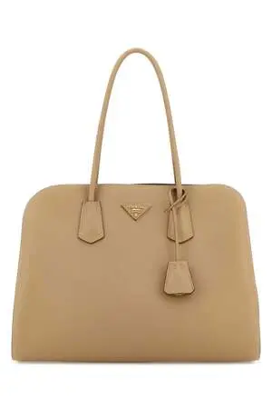 Prada Beige Leather Shopping Bag - Brown