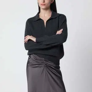 Victoria Beckham Genevieve Sweater In Grey Melange Cashmere Blend - Brown