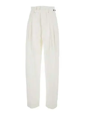 Bottega Veneta White Pants With Tapered Leg And Matching Waist Belt In Cotton For - Multicolor