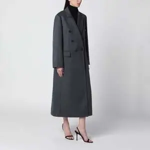 Victoria Beckham Double-breasted Coat In Grey Melange Wool And Cashmere - Gray