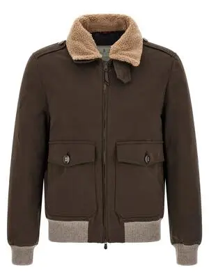 Brunello Cucinelli Waterproof Shearling-collar Bomber Jacket - Brown