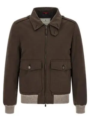Brunello Cucinelli Waterproof Shearling-collar Bomber Jacket - Brown