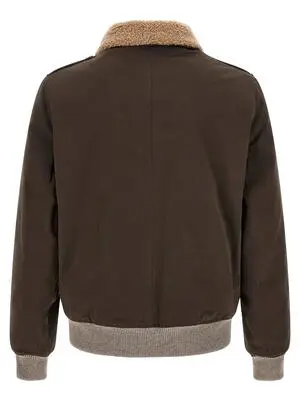 Brunello Cucinelli Waterproof Shearling-collar Bomber Jacket - Brown