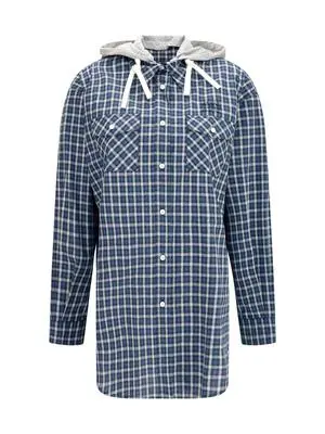 Miu Miu Checked Hooded Shirt - Blue
