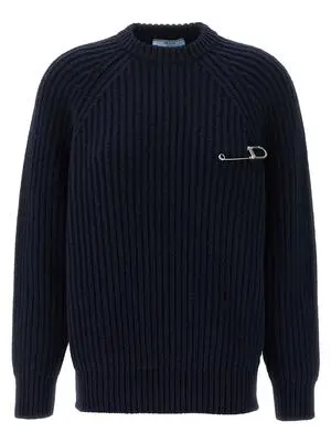 Prada Virgin Wool And Cashmere Ribbed Pin Sweater - Blue