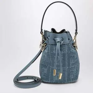 Fendi Mon Tresor Mini Bag In Canvas With Cerulean Ff Embroidery - Blue