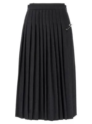 Prada Pleated Wool Midi Skirt