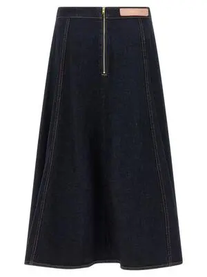 Alberta Ferretti Flared Denim Maxi Skirt