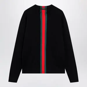 Gucci Knitted Cotton Sweater With Web Ribbon - Blue