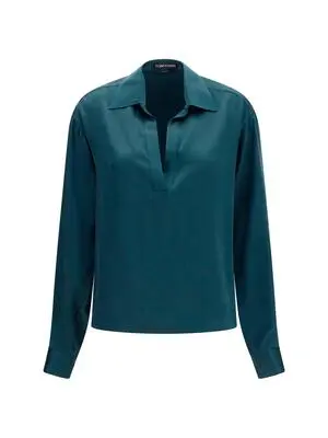 TOM FORD Deep V-neck Silk Shirt - Blue