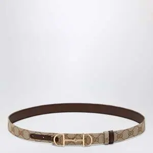 Gucci Gucci Reversible Gg Fabric And Leather Belt In Sand/Brown With Horsebit Buckle Women Cream