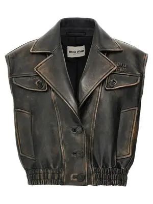 Miu Miu Logo Nappa Vest - Brown