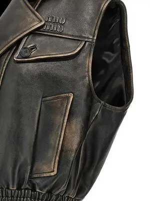 Miu Miu Logo Nappa Vest - Brown