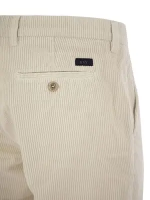 FAY Slim Corduroy Trousers - Cream