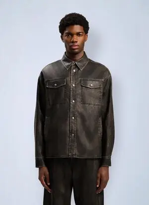 Palm Angels Curved Logo Coated Overshirt - Gray
