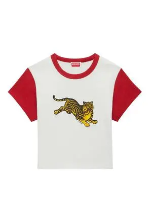 Kenzo Jumping Tiger` Cotton Cropped T-shirt - White