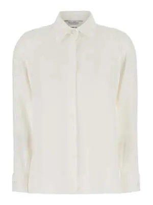 Max Mara Geranio' Shirt With Classic Collar And Logo Embroidery On The Front In Silk For - White