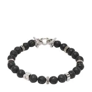 FERRAGAMO Lava Stone Beads Bracelet With Logo - Black