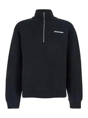 Dsquared2 Black High Neck Sweatshirt With Lettering Logo On The Front In Cotton - Multicolor