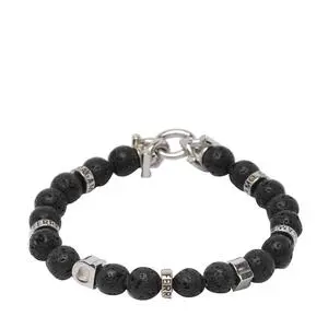 FERRAGAMO Lava Stone Beaded Bracelet With Logo - Black