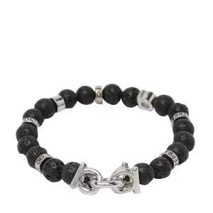 FERRAGAMO Lava Stone Beaded Bracelet With Logo - Black
