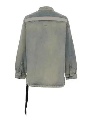 Rick Owens Light Blue Jacket With Classic Collar And Drawstring Detail On The Waist In Denim - Multicolor