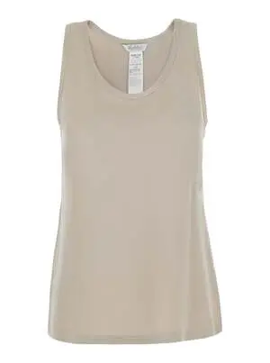 Max Mara Pavido' Beige Sleeveless Top With Round Neck And Tone-on-tone Logo Embroidery On The Front In Silk For - Cream