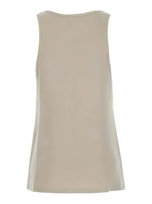Max Mara Pavido' Beige Sleeveless Top With Round Neck And Tone-on-tone Logo Embroidery On The Front In Silk For - Cream