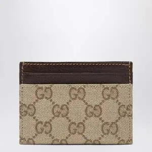 Gucci Essence Classic Card Holder In Brown Gg Canvas - Cream
