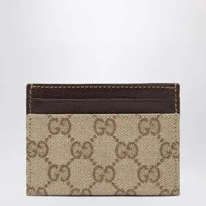 Gucci Essence Classic Card Holder In Brown Gg Canvas - Cream