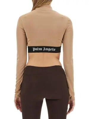 Palm Angels Cropped Top With Logo - Cream