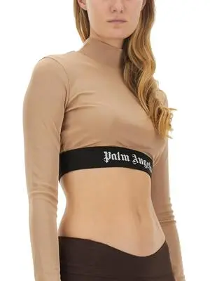 Palm Angels Cropped Top With Logo - Cream