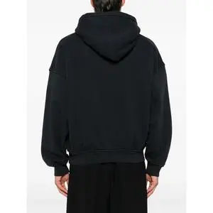 Rhude Logo Print Cotton Hoodie - Black