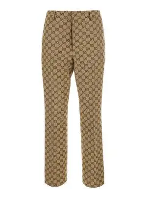 Gucci Beige Pants With Gg All-over Motif In Fabric For - Multicolor