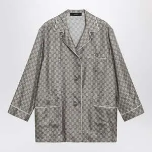 Gucci Silk Twill Shirt With Gg Print In Beige - Cream