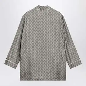 Gucci Silk Twill Shirt With Gg Print In Beige - Cream