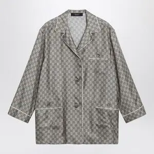 Gucci Silk Twill Shirt With Gg Print In Beige - Cream