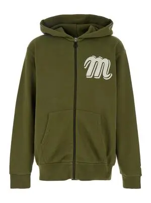 Moncler Green Sweatshirt With Monogram Embroidery On The Front And Logo Patch On The Sleeve In Cotton Jersey - Multicolor