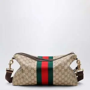 Gucci Medium Gg Crossbody Bag In Coated Fabric With Web Stripe