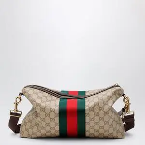 Gucci Medium Gg Crossbody Bag In Coated Fabric With Web Stripe - Cream