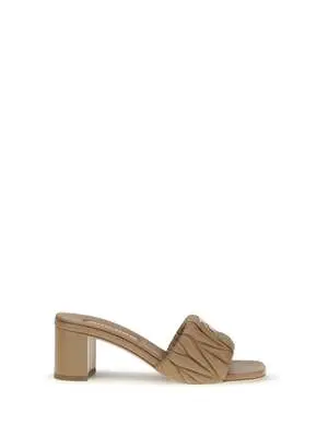 Miu Miu MIU MIU Logoed Lambskin Sandals Cream