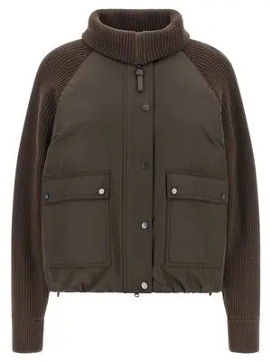 Brunello Cucinelli Knit Insert Down Jacket - Brown