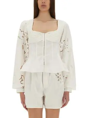 MARINE SERRE Upcycled Linen Top - White
