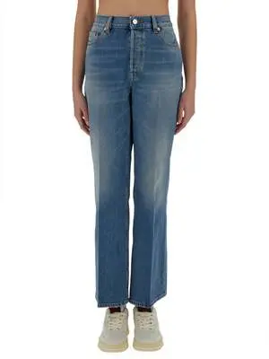 Gucci Denim Pants With Logo Label - Blue