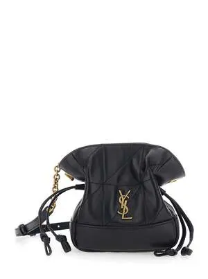 Saint Laurent Crossbody Bag With Drawstring Closure And Cassandre Plaque On The Front In Leather - Black