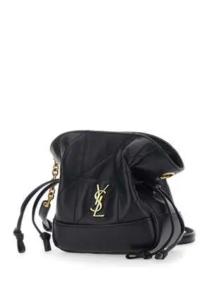 Saint Laurent Crossbody Bag With Drawstring Closure And Cassandre Plaque On The Front In Leather - Black