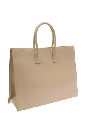 Saint Laurent Rive Gauche Large Tote Bag In Beige Leather - Multicolor