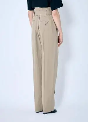 Bottega Veneta Compact Cotton Belted Pants - Cream